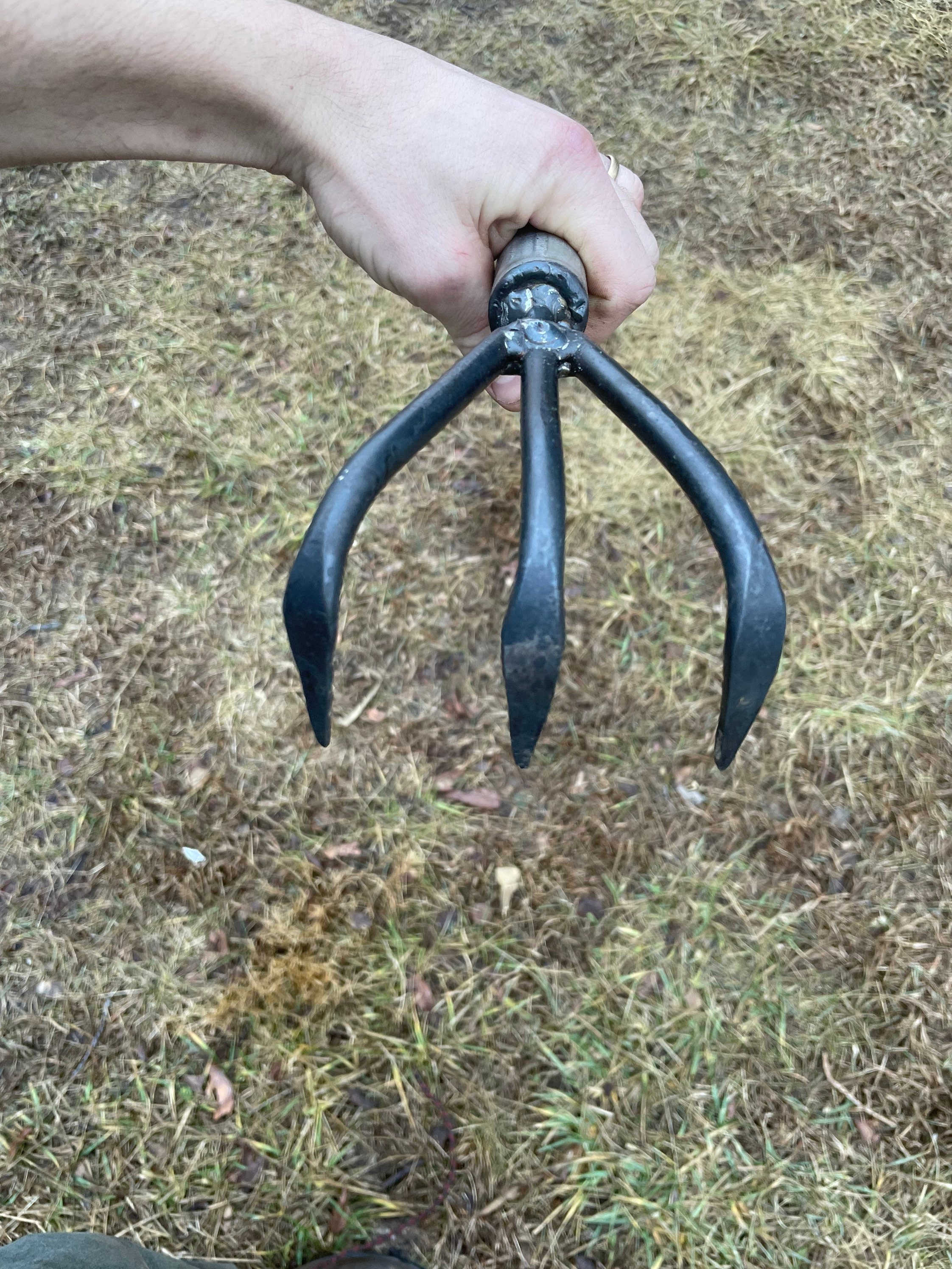 Hand Forged Garden Cultivator, Steel Tines and Collar, Solid Oak Handle ...
