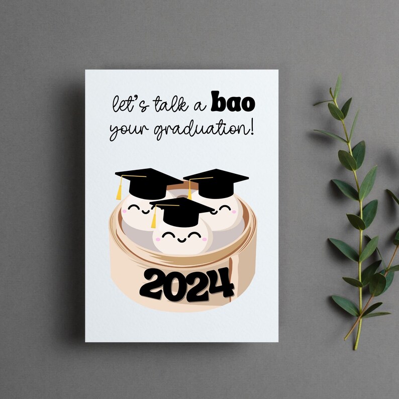 Graduation Card Funny Bao Theme Let's Talk a Bao class of 2024 Pork ...