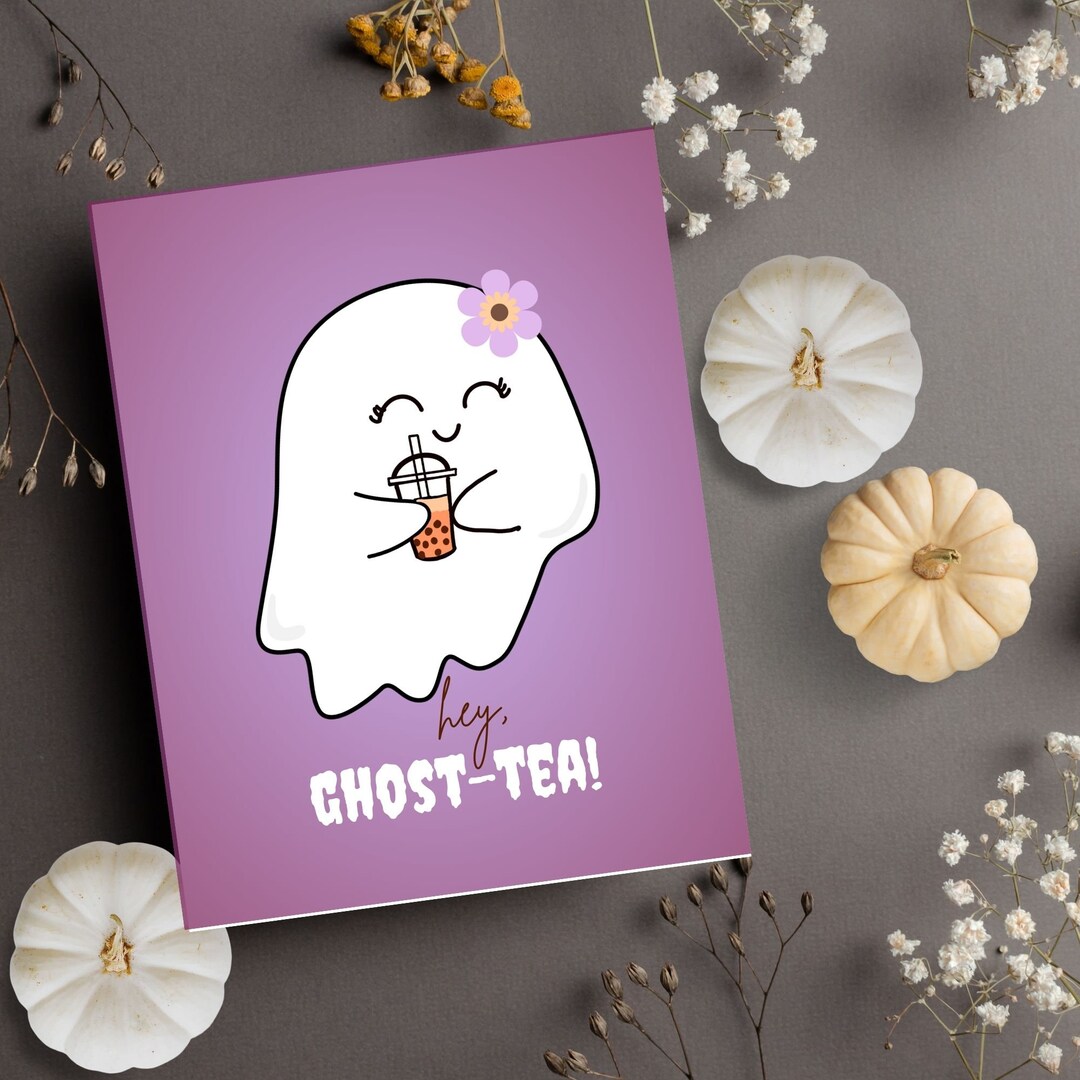Cute Halloween Boba Tea Ghost-tea Thai Tea Halloween Card - Etsy