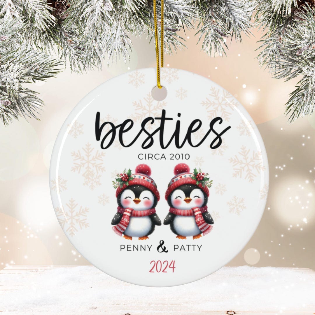 Personalized Besties Ceramic Ornament, Custom Penguin Best Friends Gift ...