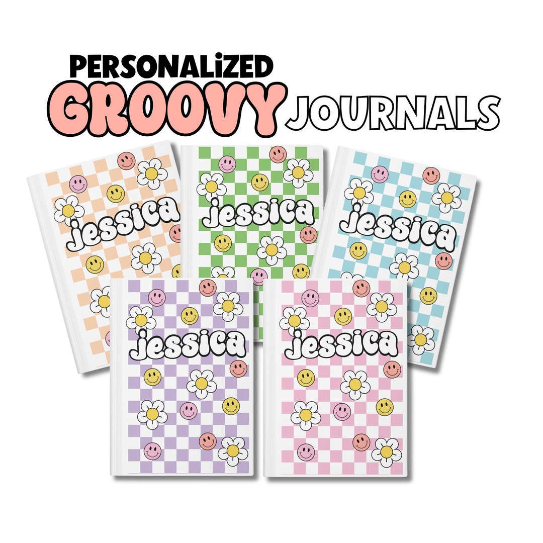 Retro Style Pastel Personalized Journal for Teens| Groovy Happy Face ...
