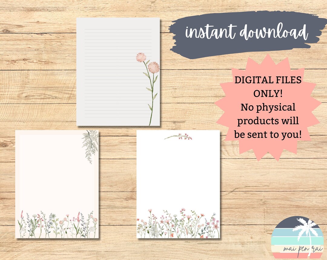 Printable Stationery Set US Letter Size PDF, Instant Download ...