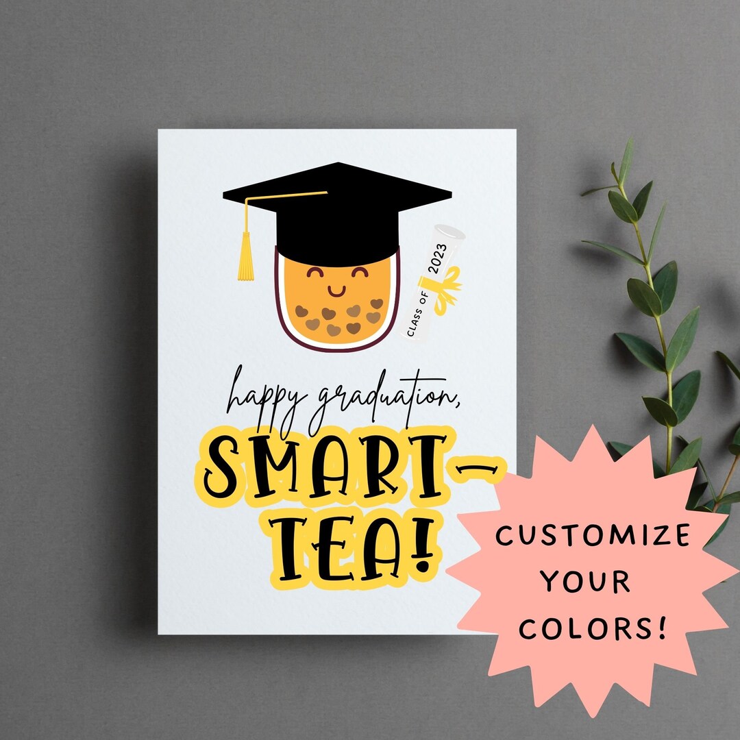 Customizable Graduation Card Funny Tea Theme Smart-tea class - Etsy