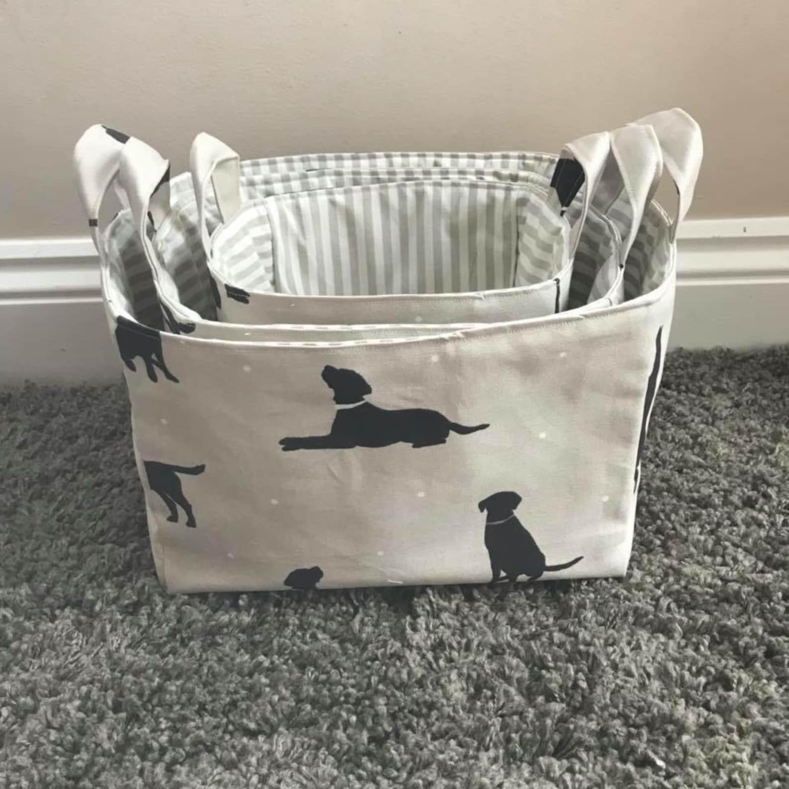 Black labrador Set of storage fabric baskets large medium | Etsy