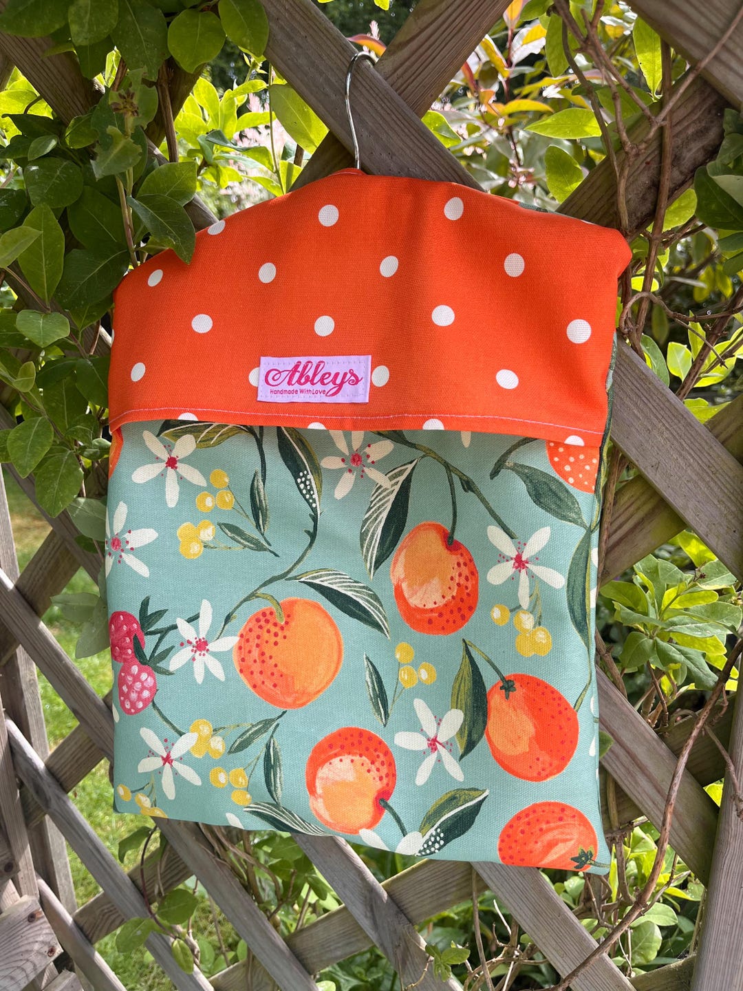 Handmade Peg Bag: Orange Print Clothespin Holder - Etsy