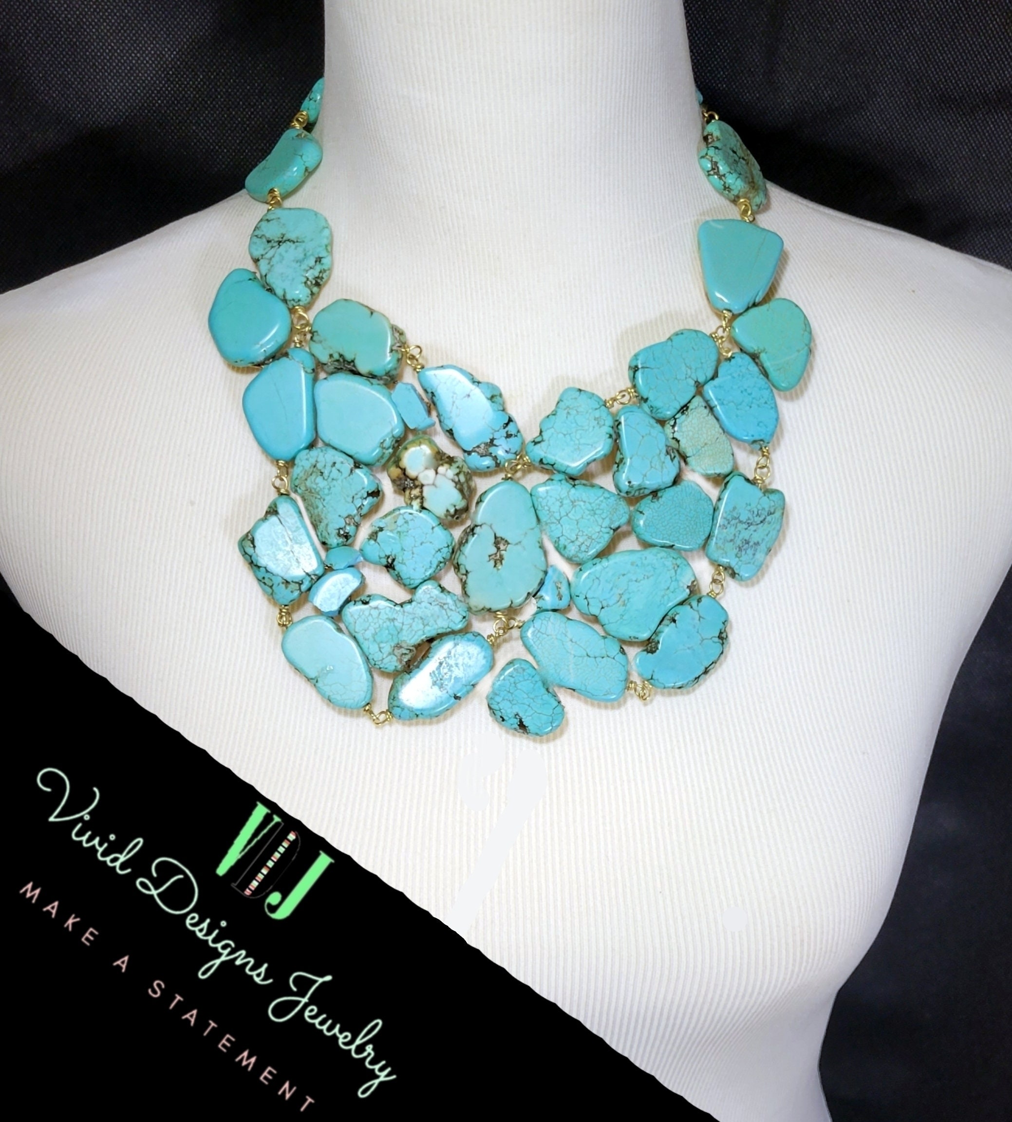 Chunky Turquoise Bib Statement Necklace- Turquoise Jewelry- Turquoise ...