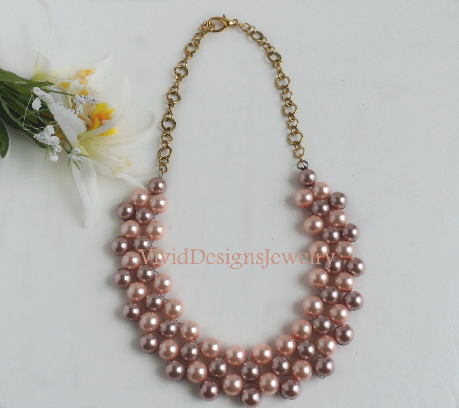 Multi Color Pearl Cluster Bib Bubble Statement Necklace - Soft Plum and ...
