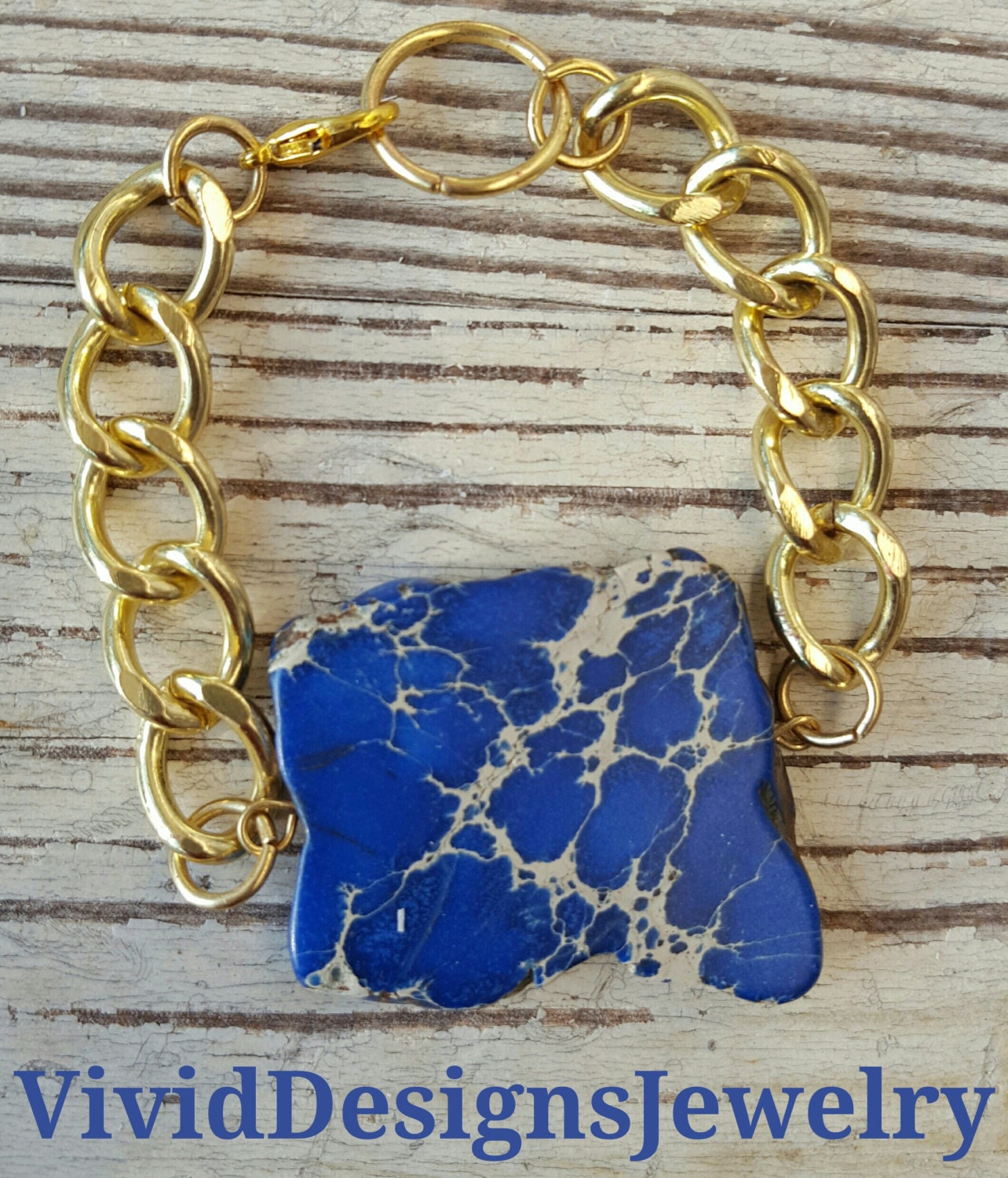 Sapphire Blue Statement Bracelet Imperial Jasper Stone - Etsy