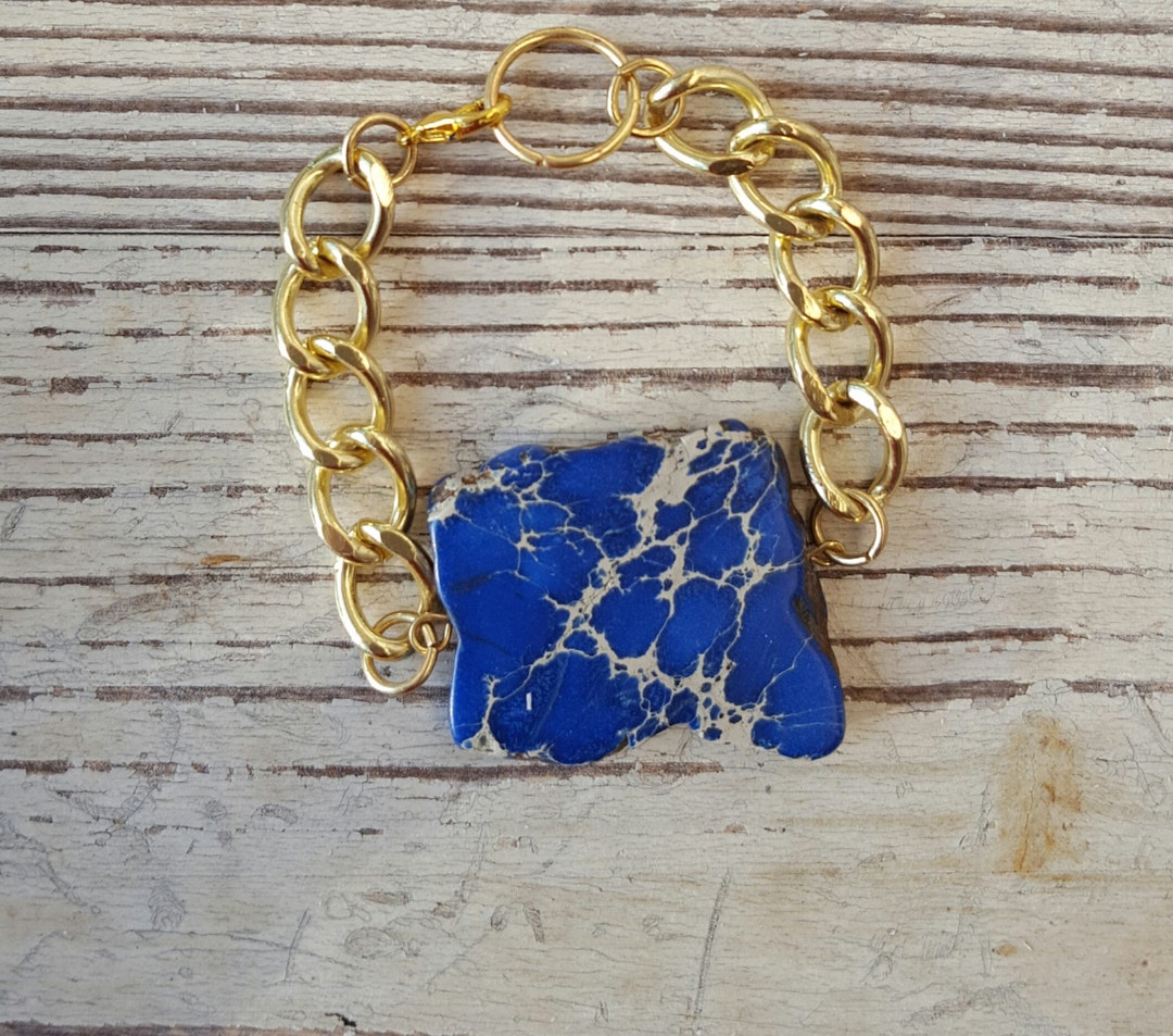 Sapphire Blue Statement Bracelet Imperial Jasper Stone - Etsy