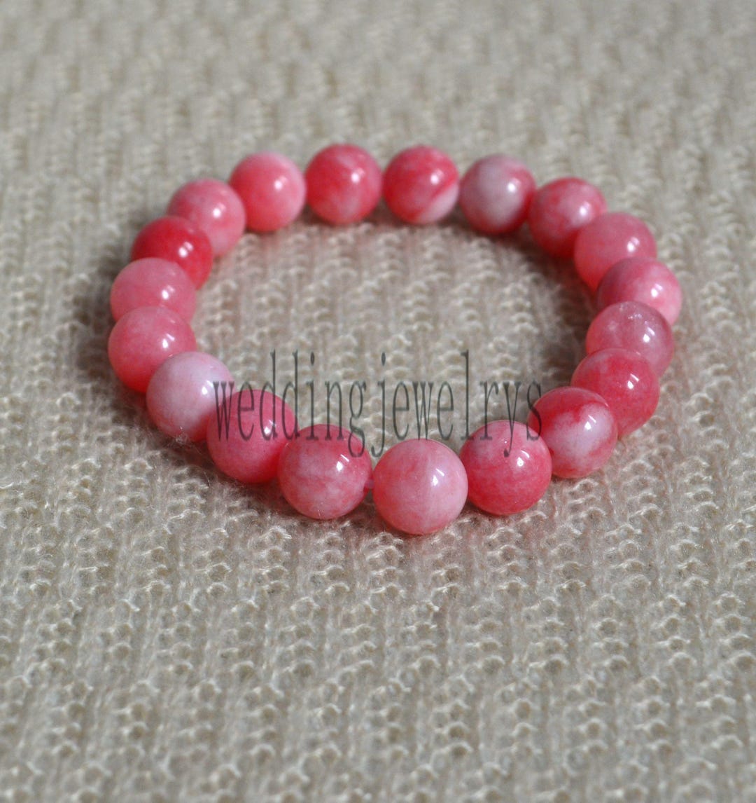 Peach Jade Bracelet,10mm Peach Jade Bead Bracelet, Women Bracelet,real ...