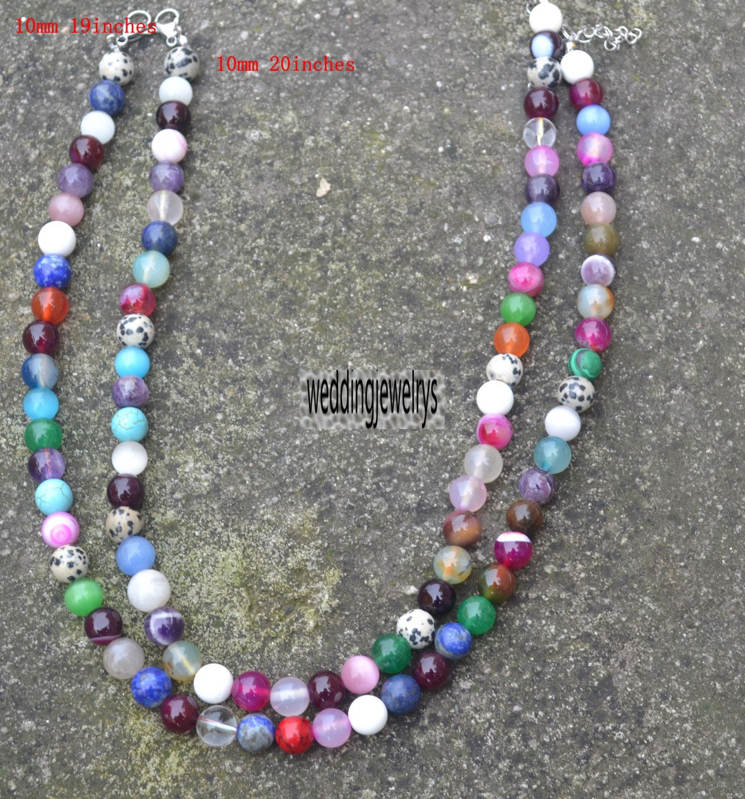 Multicolor Stone Necklace, Multicolor Round Smooth Gemstone Beads,10mm ...