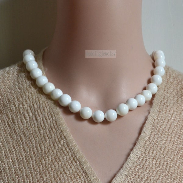 White Bead Necklace - Etsy