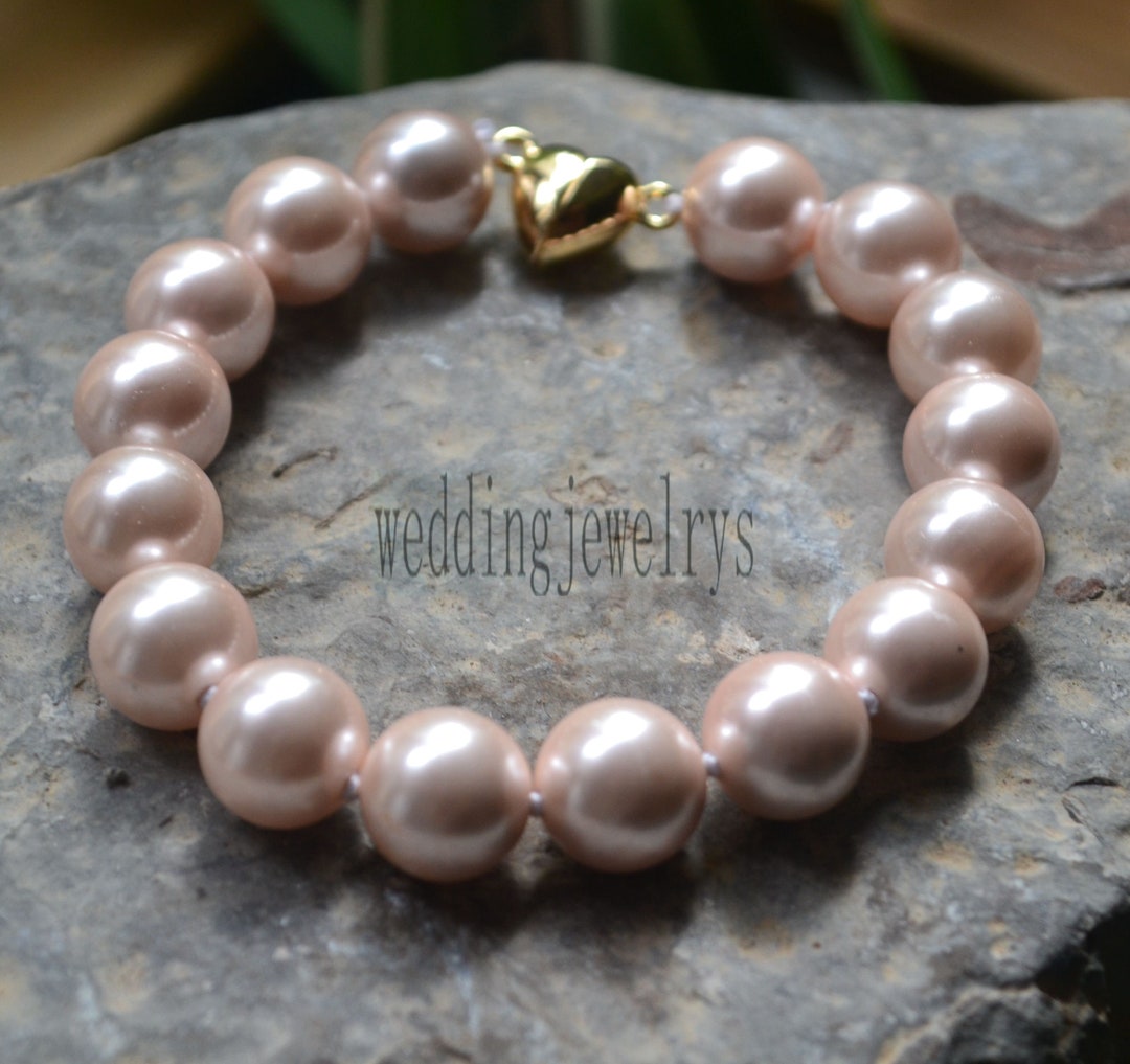 Pink Shell Pearl Bracelet,10mm Pink Sea Shell Pearl Bracelet,wedding ...