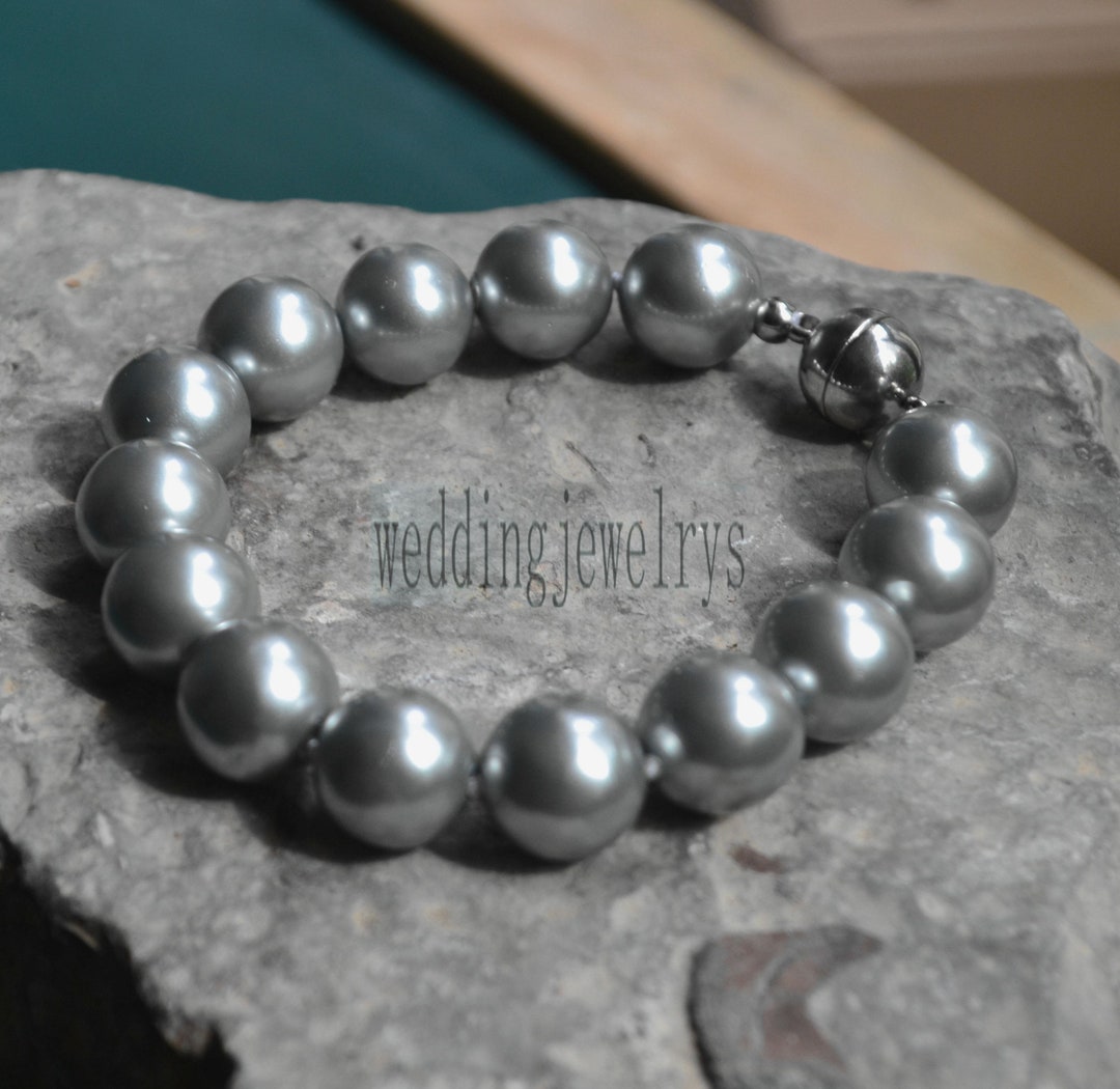 Gray Shell Pearl Bracelet,12mm Gray Sea Shell Pearl Bracelet,wedding ...