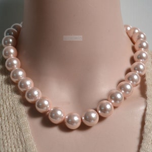 12 Mm .14mm Pink Shell Pearl Necklace,pink Beaded Necklaces for Women ...