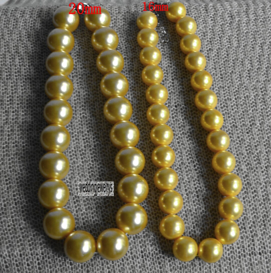 Yellow Shell Pearl Necklace, Yellow Beaded Necklaces, Wedding Necklace ...