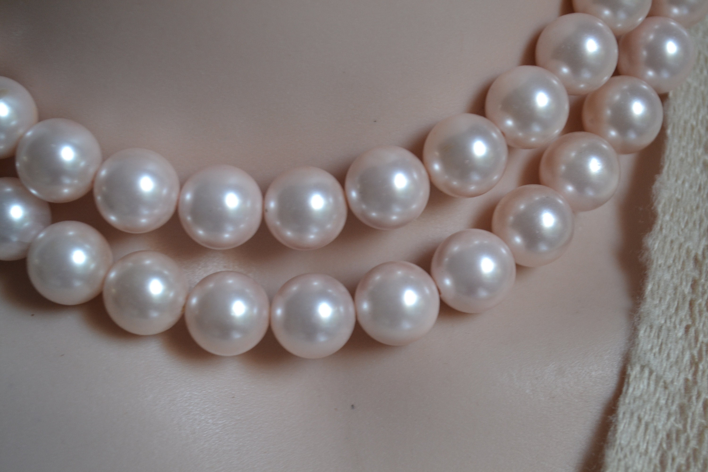 Big Shell Pearl Necklace, Double Strand 12 Mm Pink Shell Pearl Necklace ...