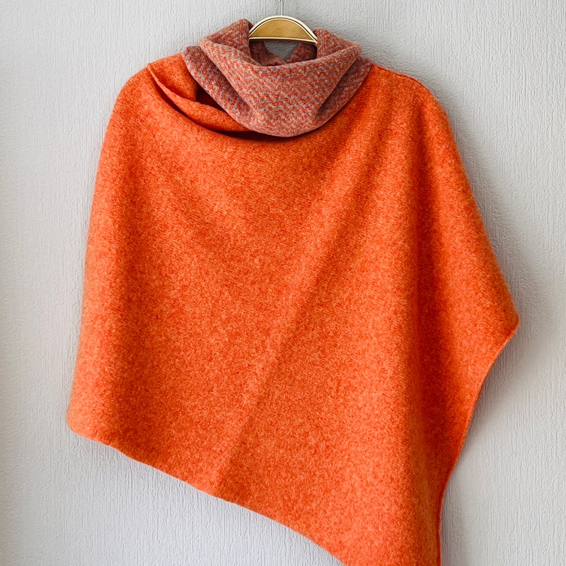 Hand Knit Orange Poncho - Etsy UK