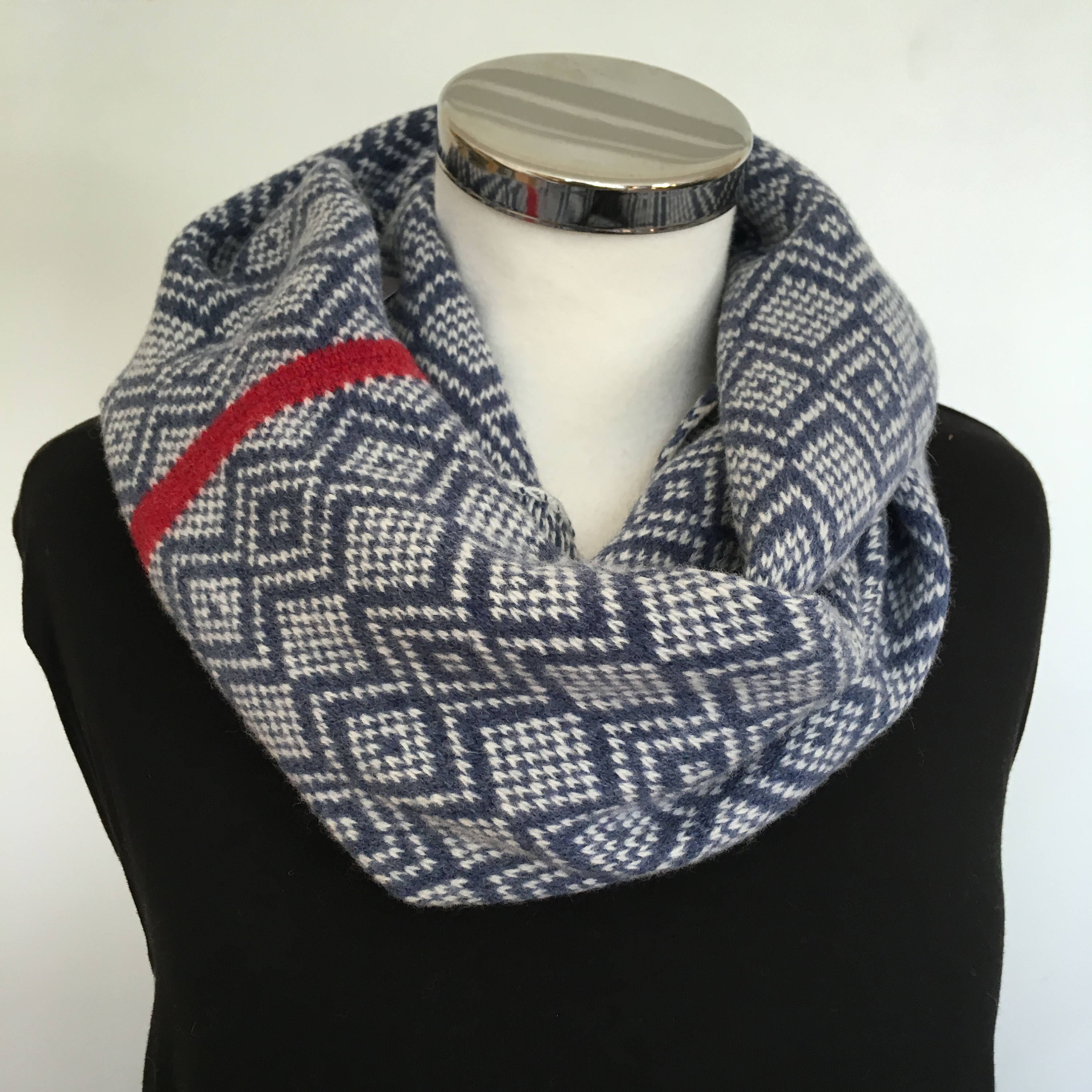 Snood Scarf Scandi Patten Soft Merino Lambswool Navy Blue and | Etsy