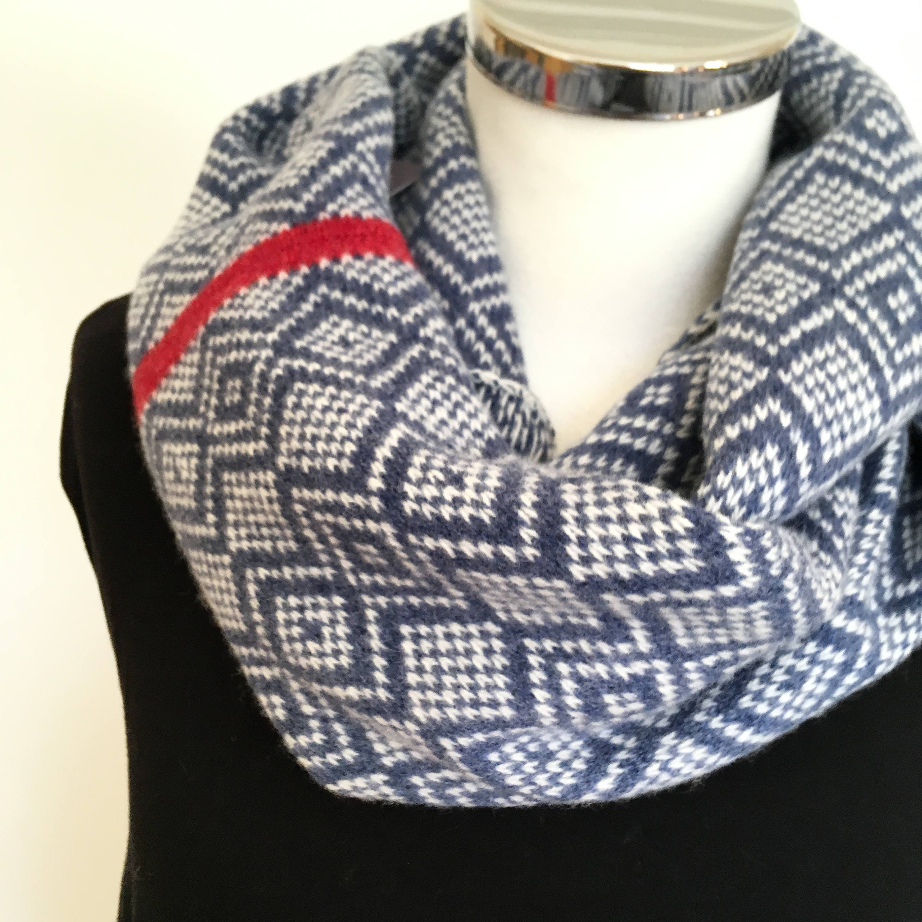 Snood Scarf Scandi Patten Soft Merino Lambswool Navy Blue and | Etsy