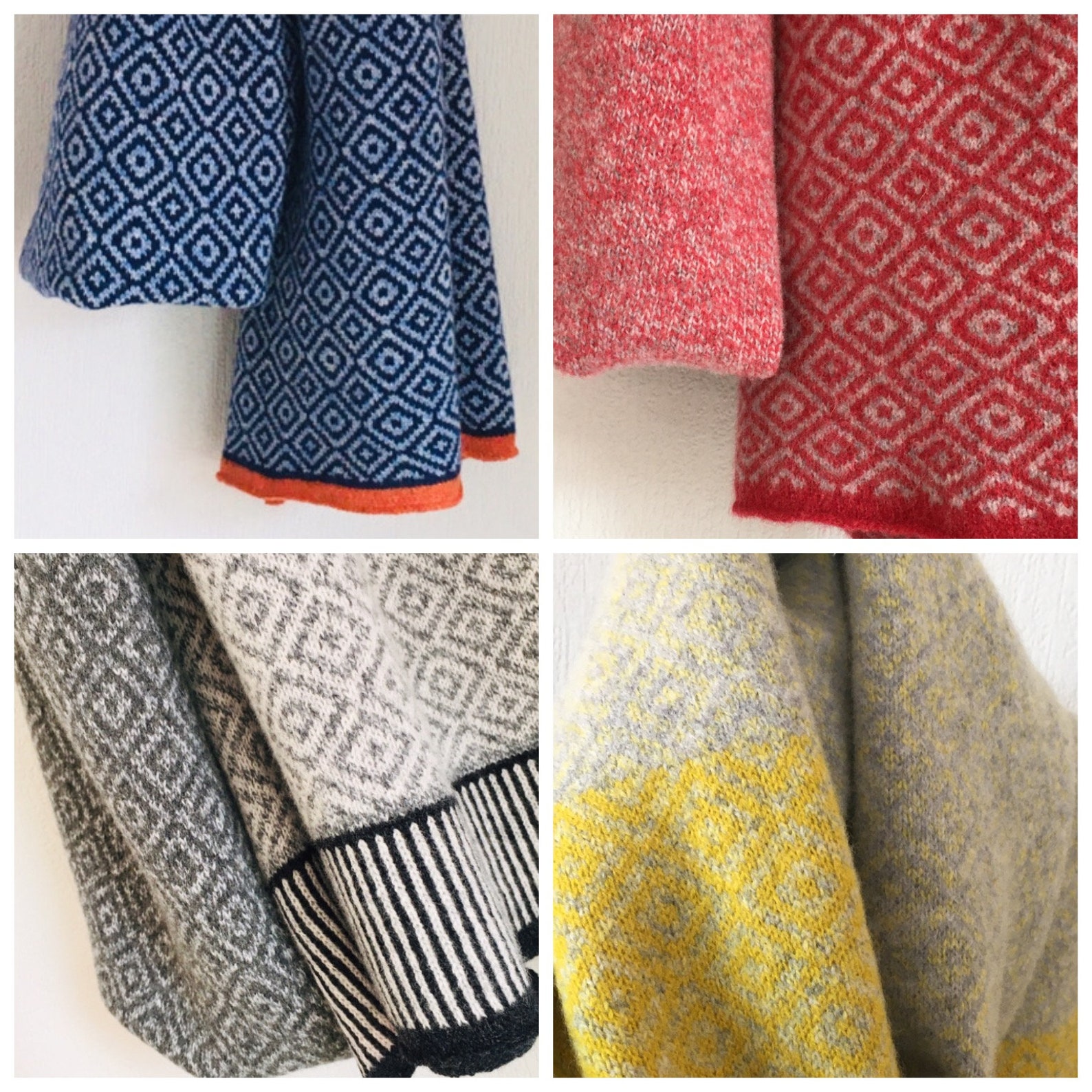 Scarf Large Fair Isle Pattern Scandi Patten Scarf Marled Navy Blue ...