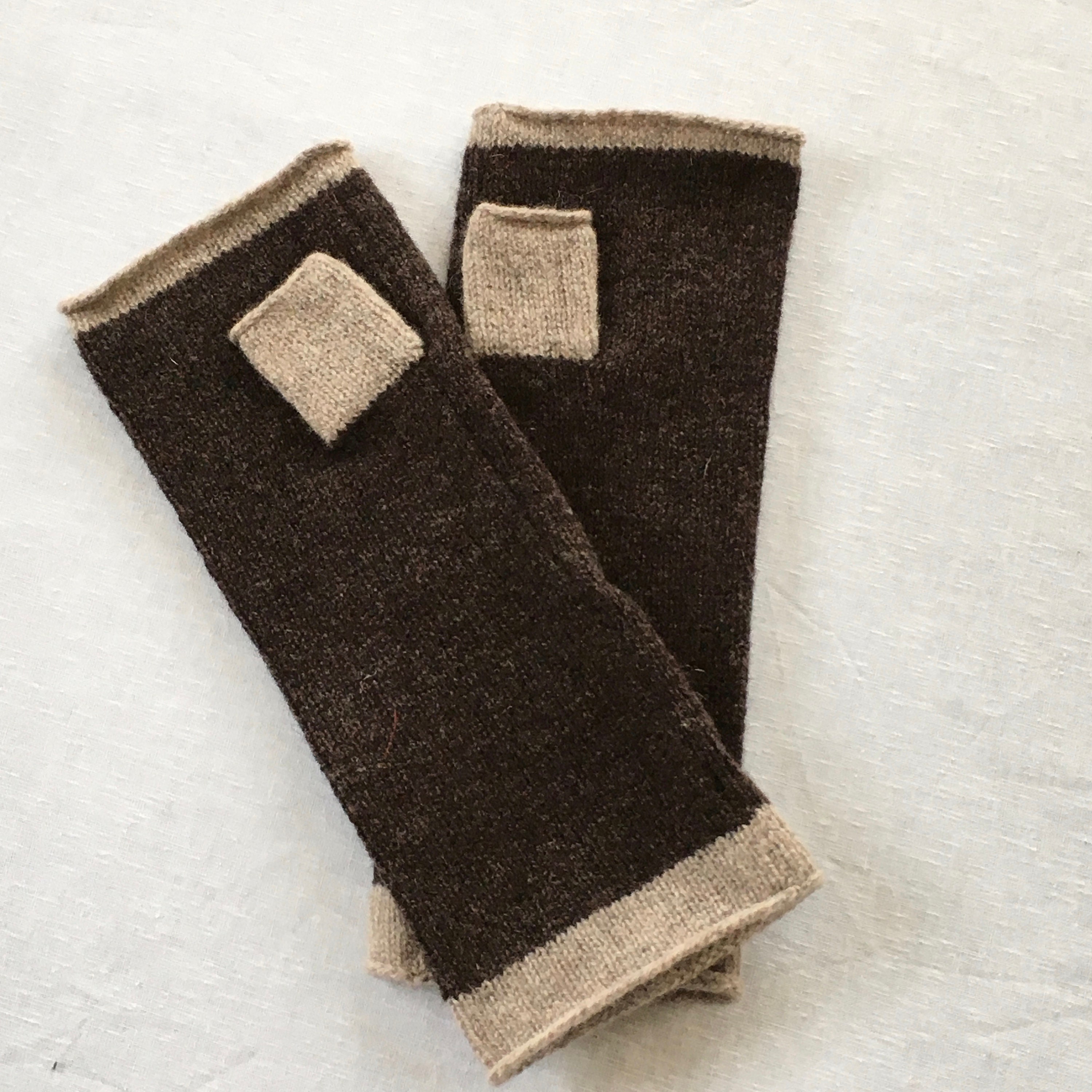 Mittens Fingerless Mitts Knitted Wool With Contrast Trim - Etsy