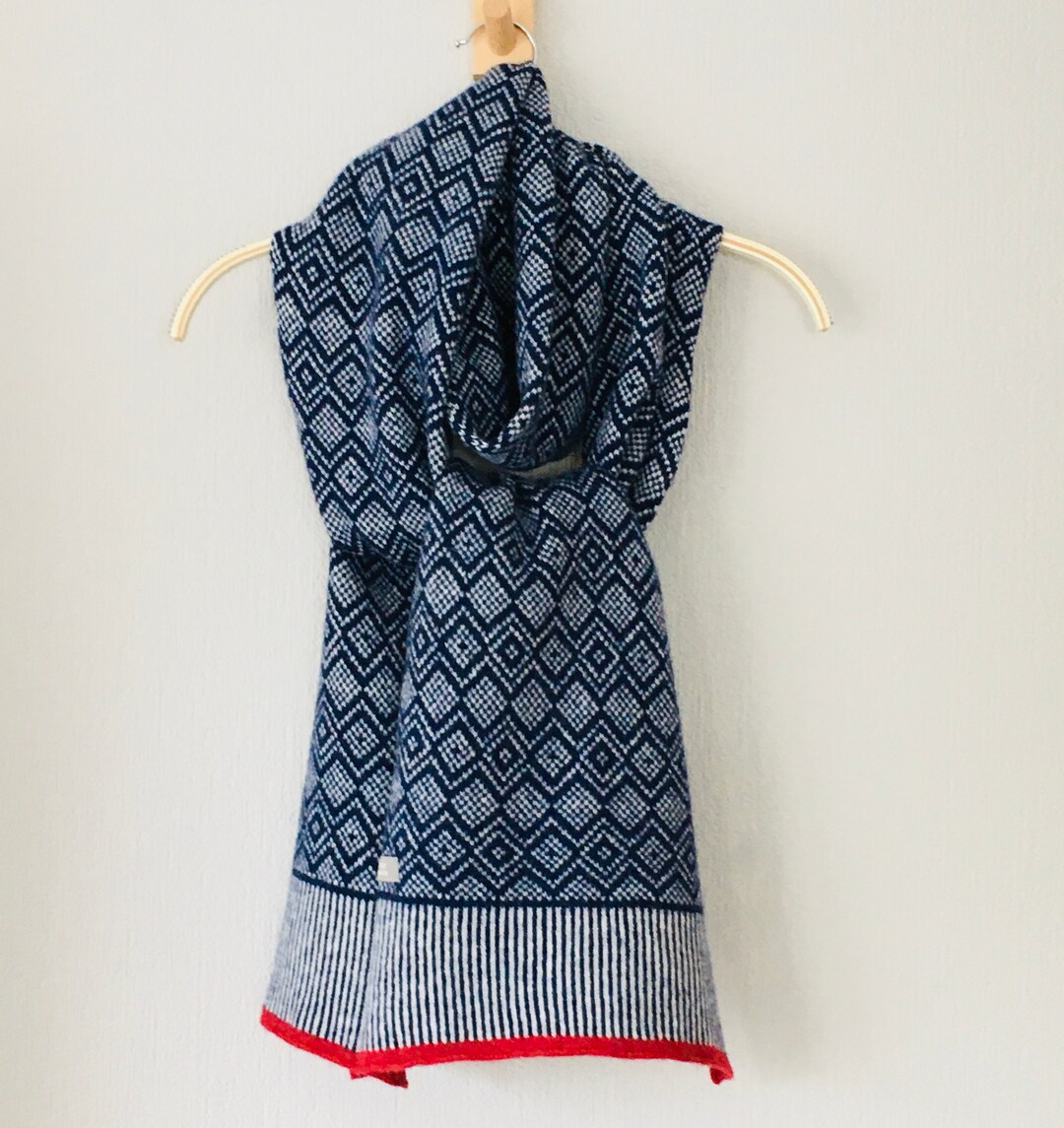 Scarf - Soft Merino Lambswool Scandi Scarf in Indigo Blue and Natural ...