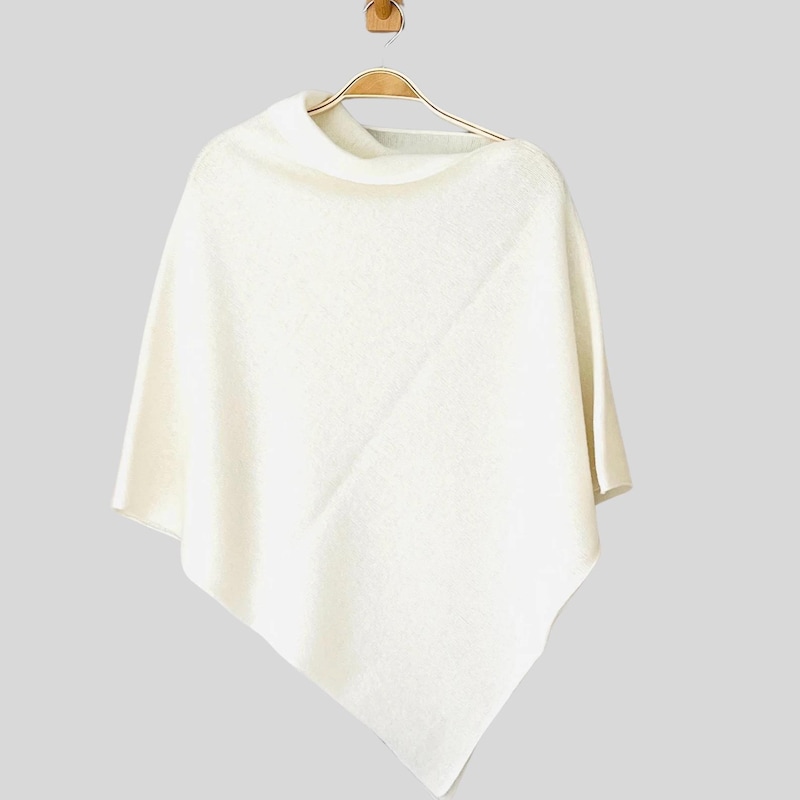 White Knit Wool Poncho - Etsy