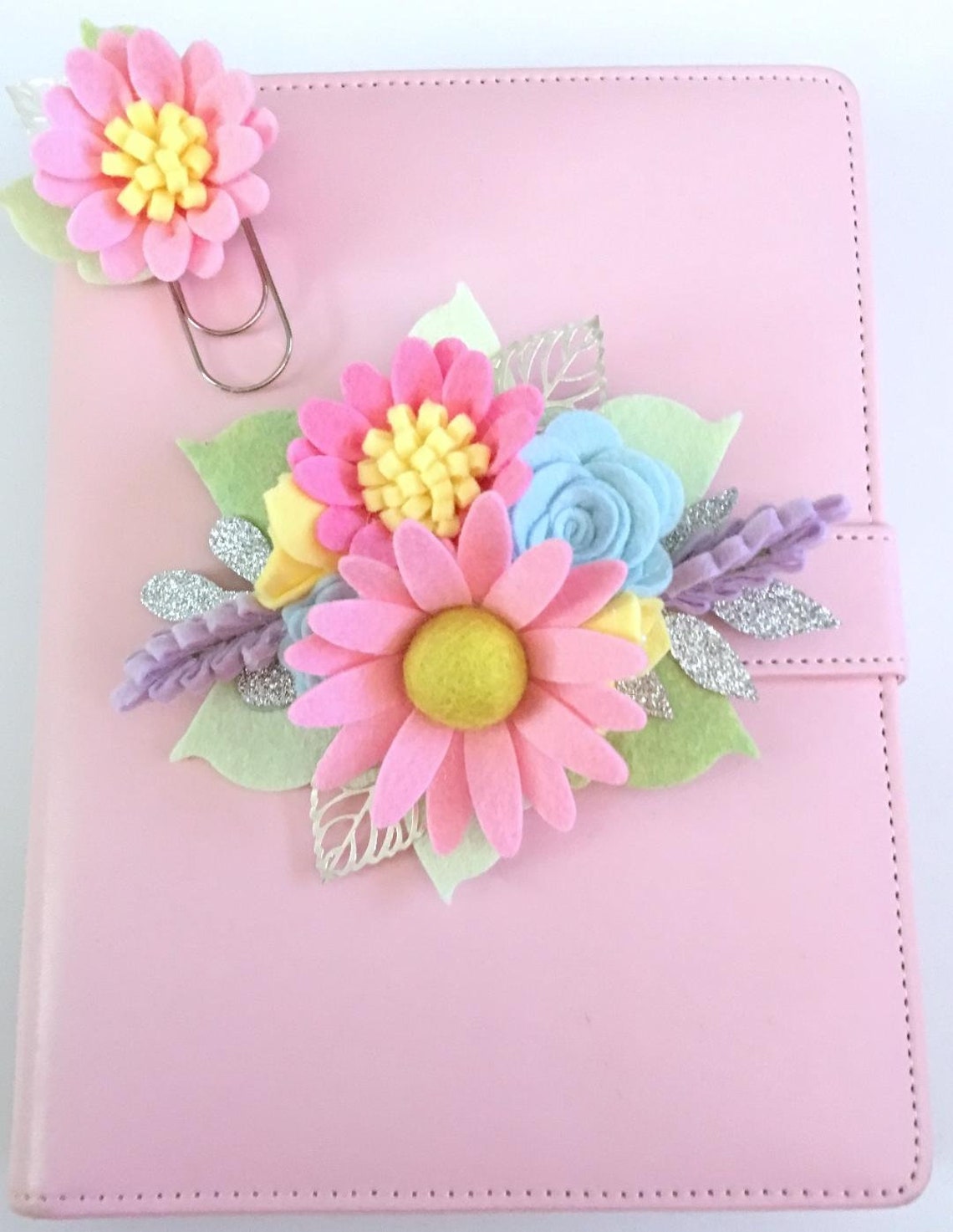 Felt Flower Planner Swag & Planner/paper Clip . Pink Daisy | Etsy