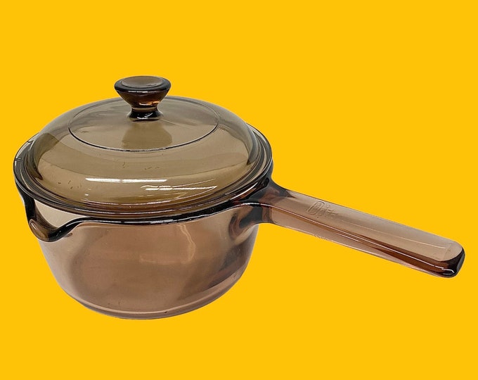 Vintage Vision Pot With Lid Retro 1970s Corning Size 1 Liter Amber ...