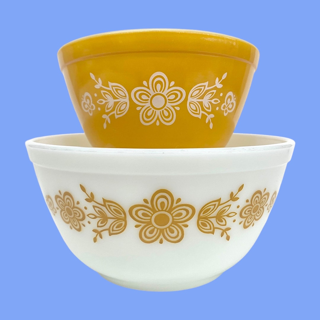 Vintage Pyrex Mixing Bowls Retro 1970s Bohemian + Butterfly Gold 401/ ...