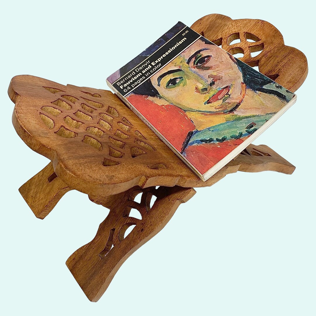 Vintage Book Stand Retro 1980s Bohemian + Brown Wood + Carved Detailing ...