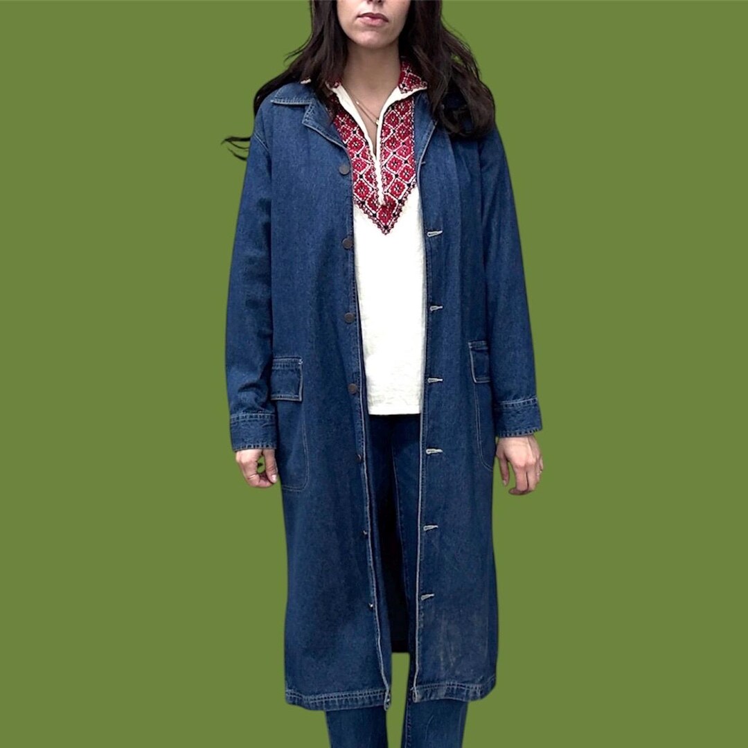 Vintage Denim Duster Jacket Retro 1990s Bill Blass + Size Medium ...