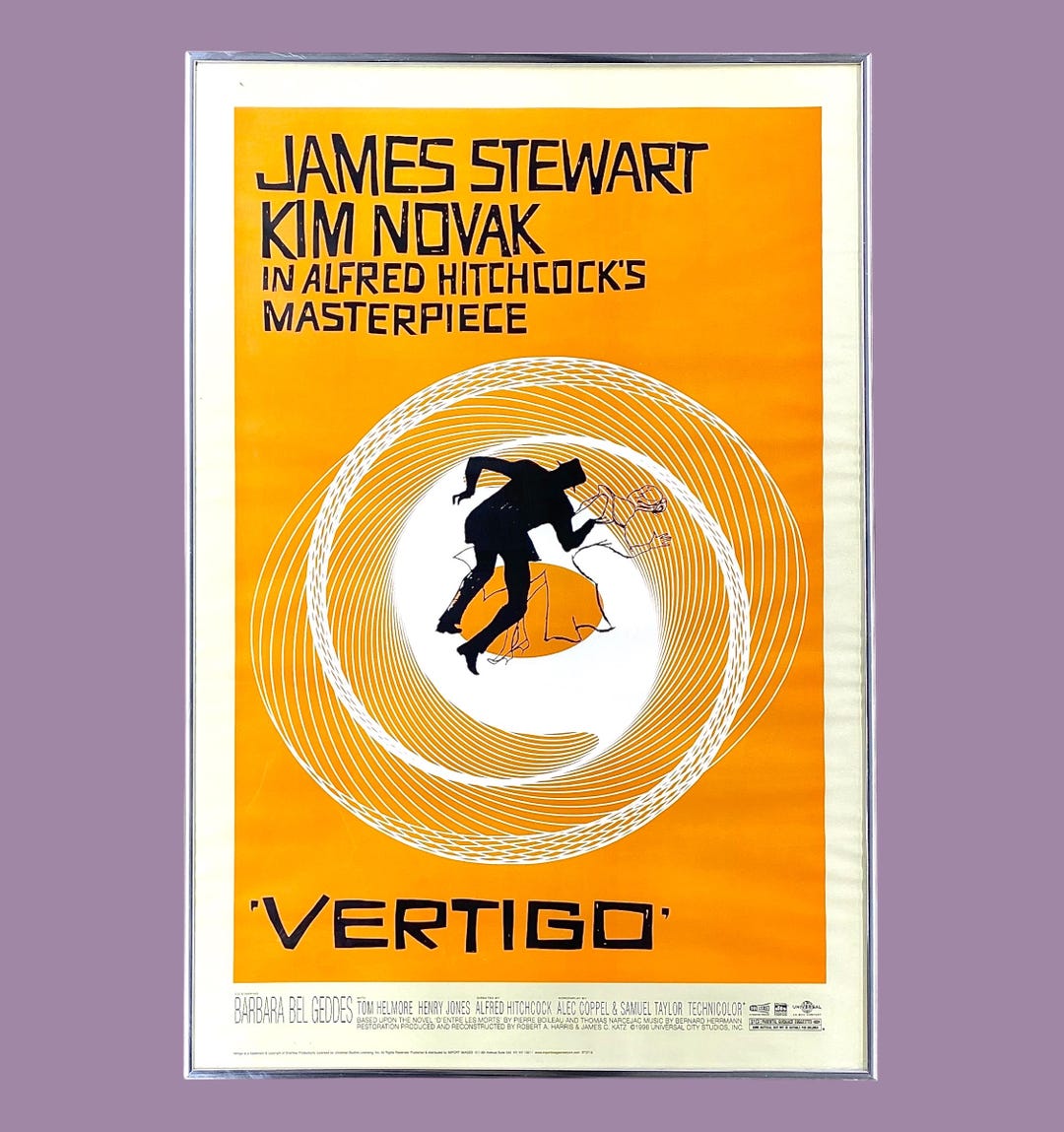 Vintage Vertigo Movie Poster 1990s Retro Size 37x25 Mid Century Modern ...