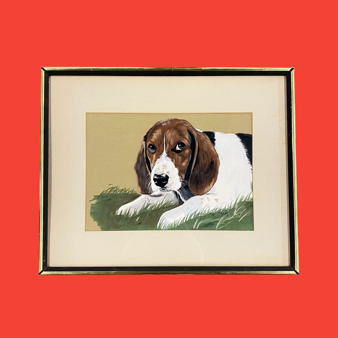 Vintage Tom Mckinney Dog Painting 1970s Retro Size 17x21 Mid Century ...
