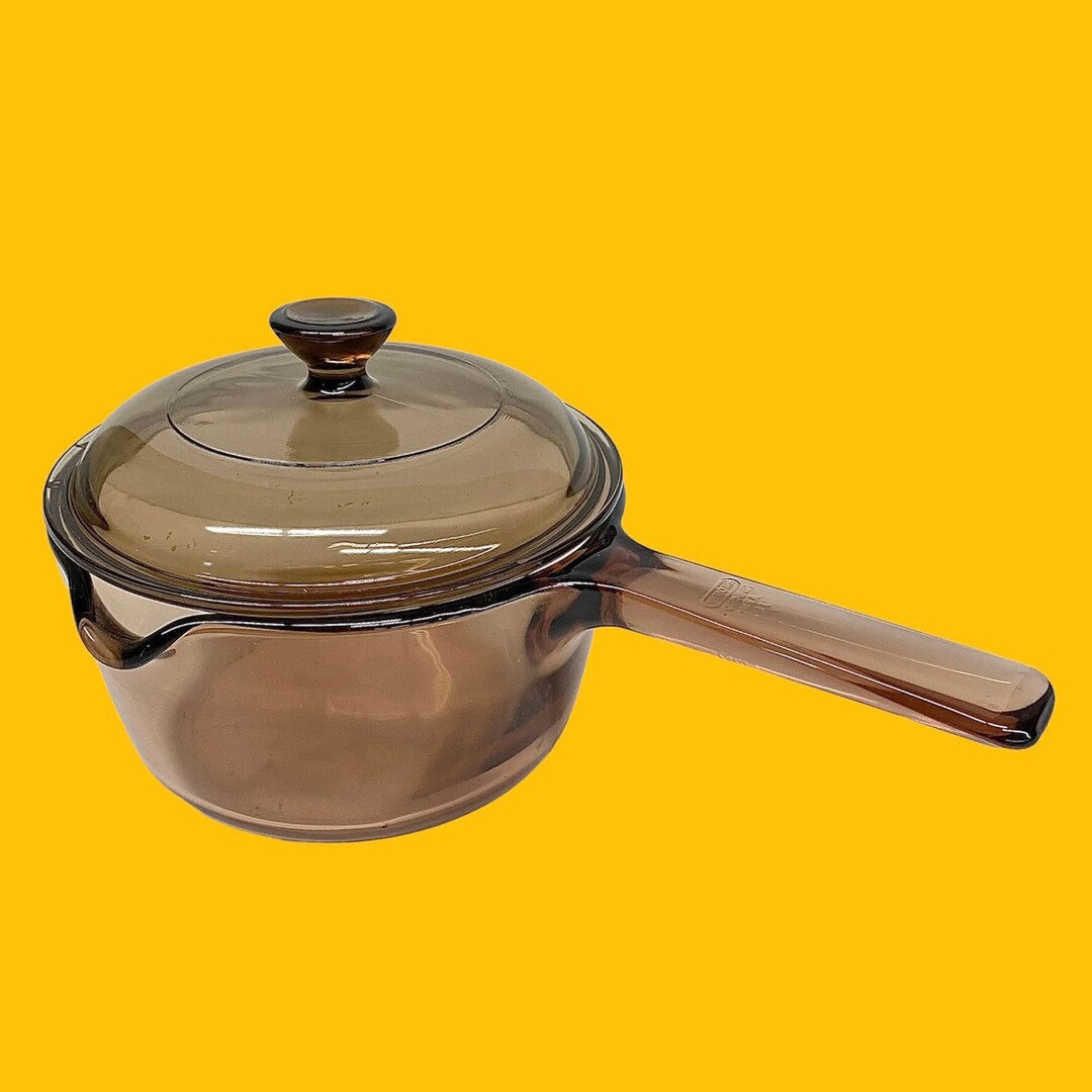 Vintage Vision Pot With Lid Retro 1970s Corning Size 1 Liter Amber ...