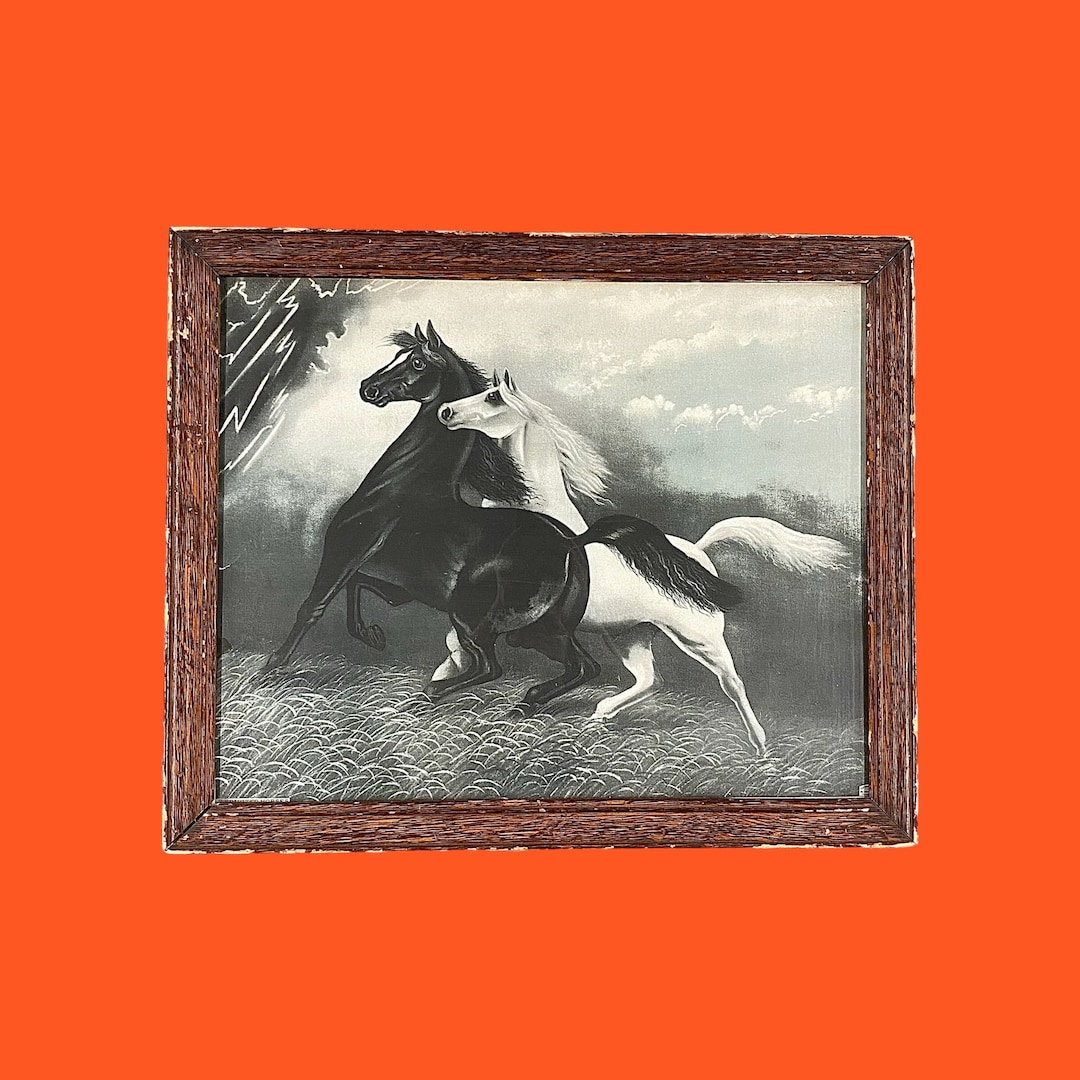 Antique Henri Leroy Horse Print 1900s Retro Size 19x23 Spirited Horses ...