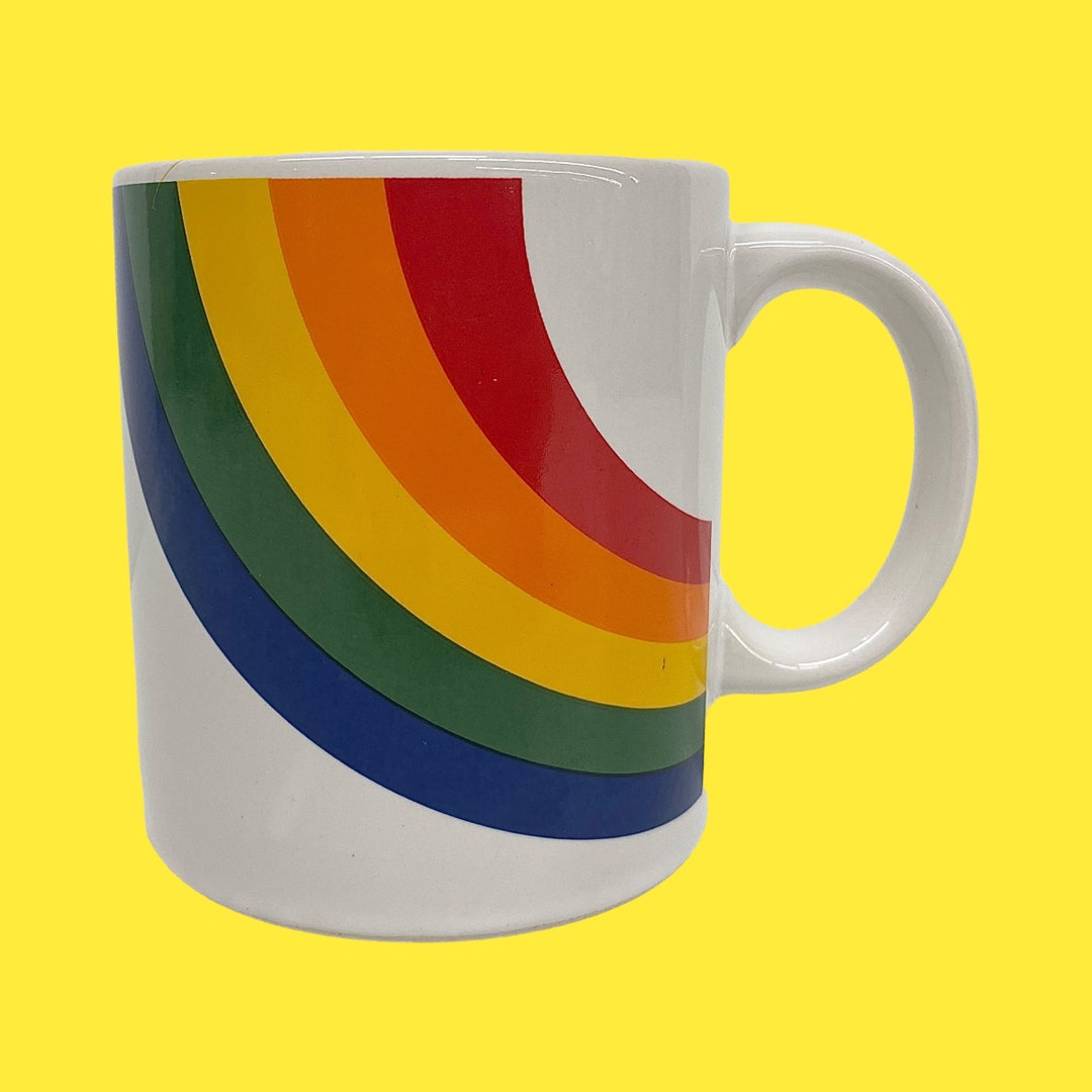 Vintage Rainbow Mug Retro 1980s Contemporary Ftda Lgbtq Pride White