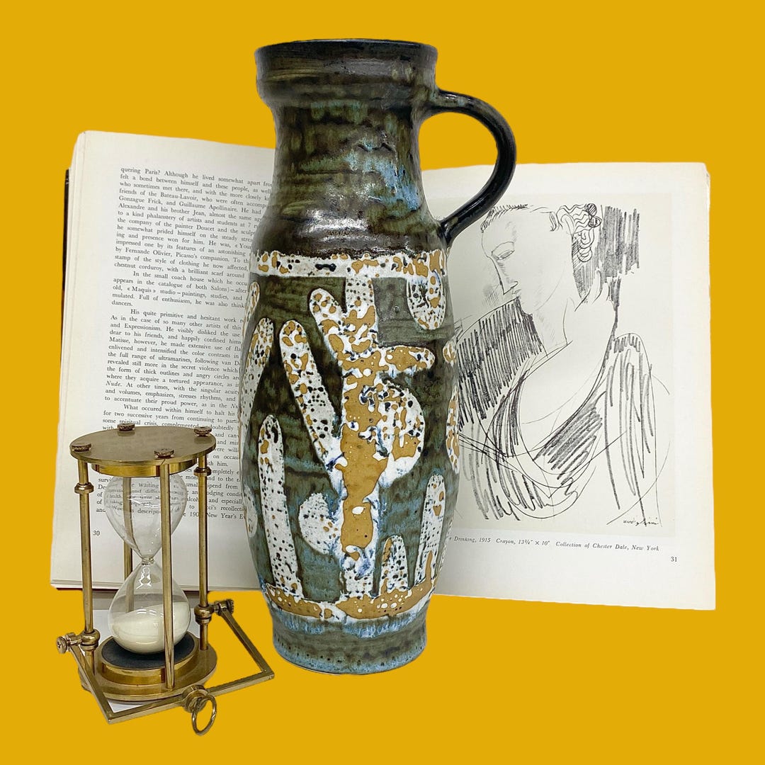 Vintage Lapid Israel Vase Retro 1960s Mid Century Modern + 13" H + Green/tan/ White + Matte ...