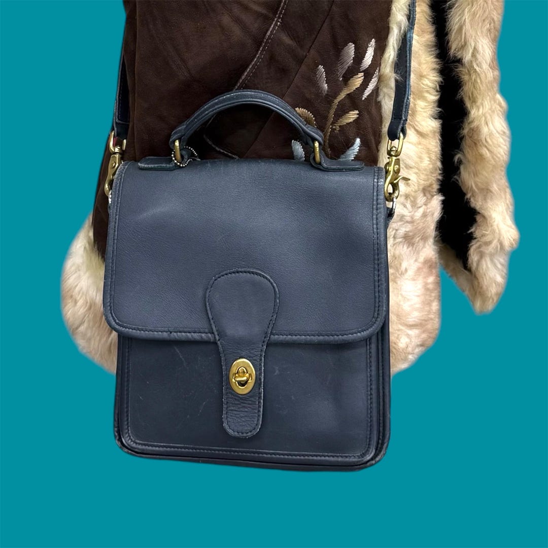Vintage Coach Bag Retro 1990s Station 5130 Navy Blue Leather Brass ...