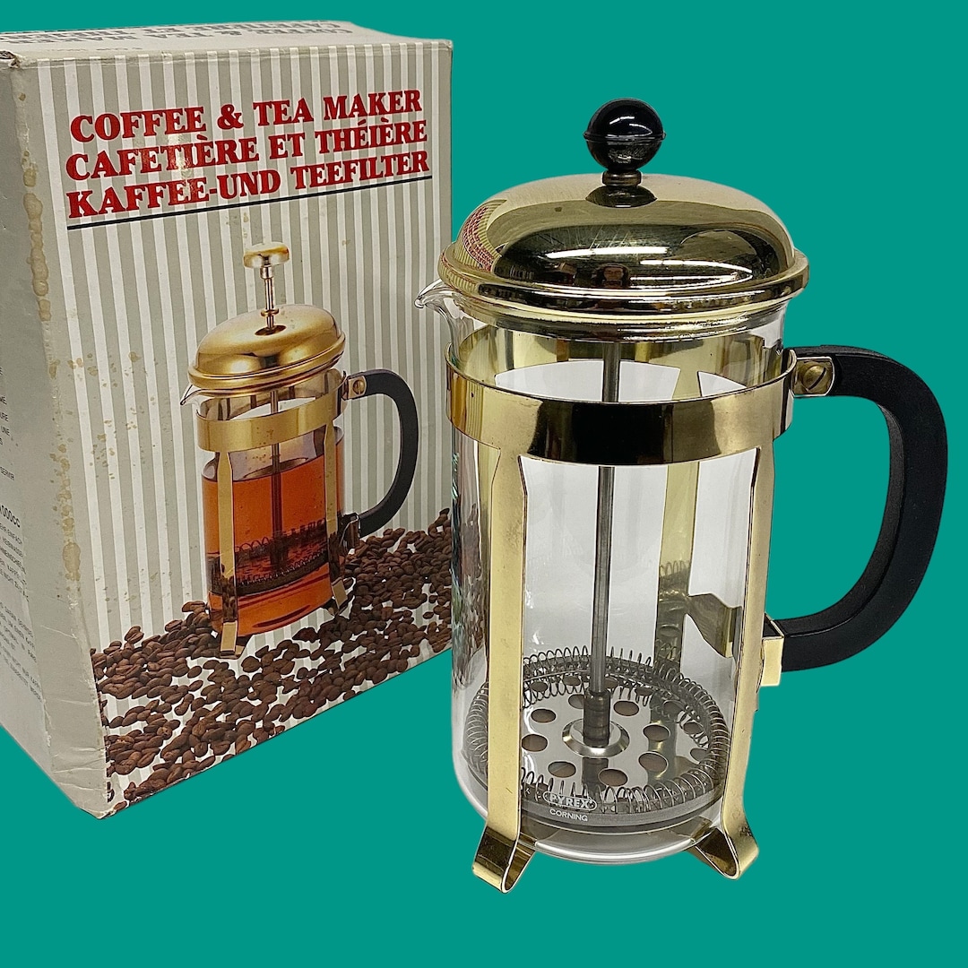 Vintage Pyrex French Press Retro 1980s Contemporary Corning 8 Cup Gold ...
