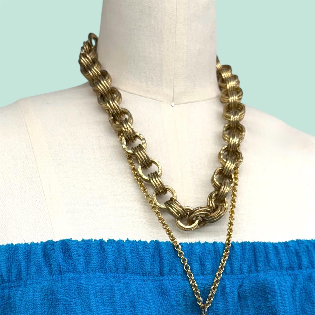 Vintage Choker Necklace Retro 1980s Iman + Gold Tone Metal + Chunky ...