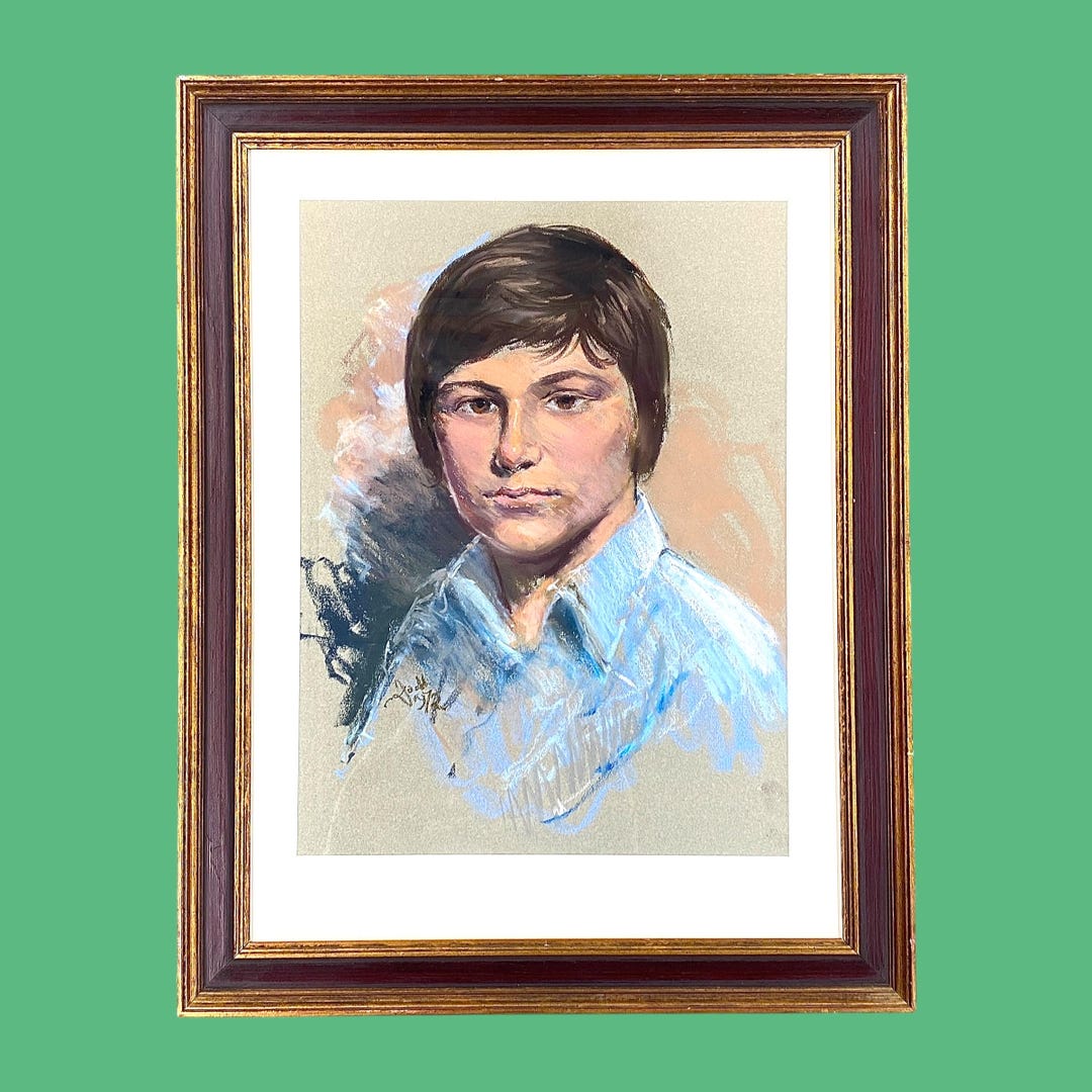 Vintage Portrait Drawing 1970s Retro Size 28x22 Mid Century Modern ...