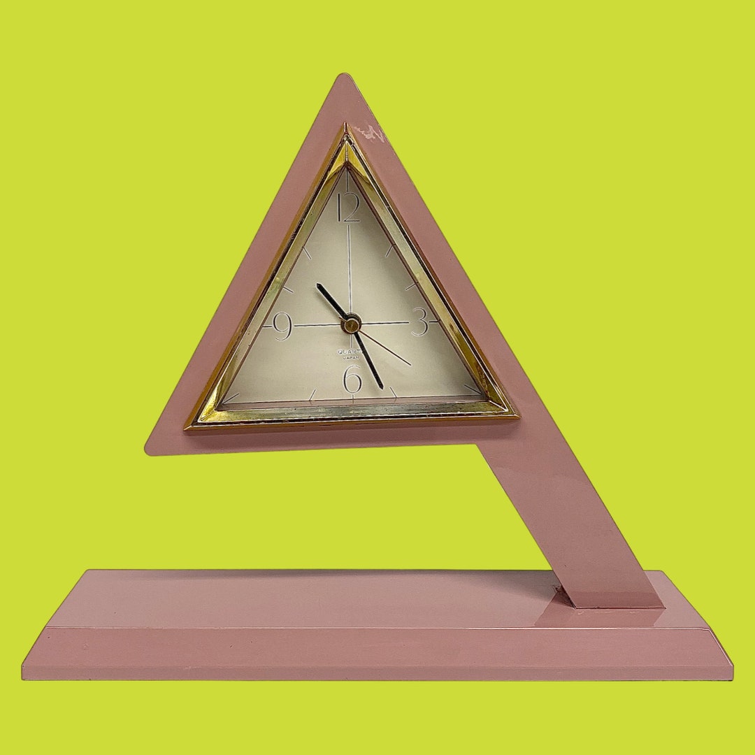 Vintage Toyo Clock Retro 1980s Contemporary Pink Plastic Triangle ...