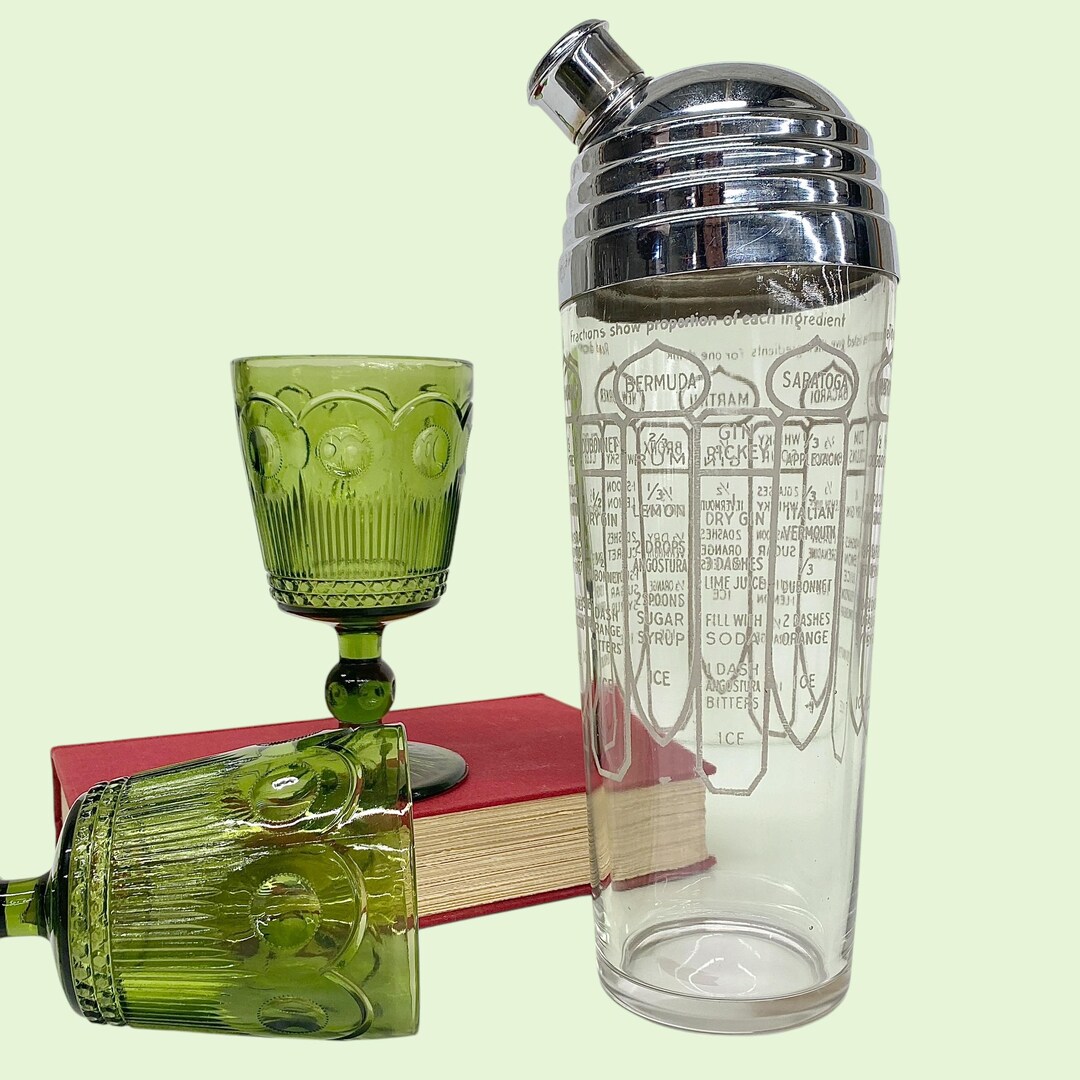 Vintage Cocktail Shaker Retro 1930s Art Deco + Clear Glass W/gray ...