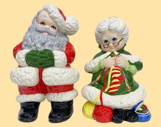 Vintage Santa and Mrs Claus Statues Retro 1980s Farmhouse + Ceramic ...