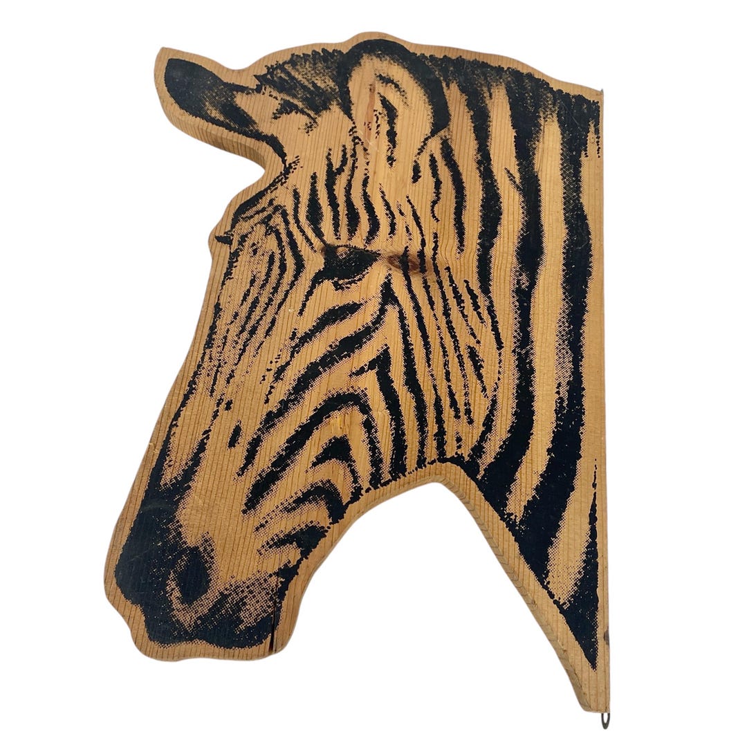 Vintage Zebra Wall Decor Retro 1970s Mid Century Modern Handmade Wood ...