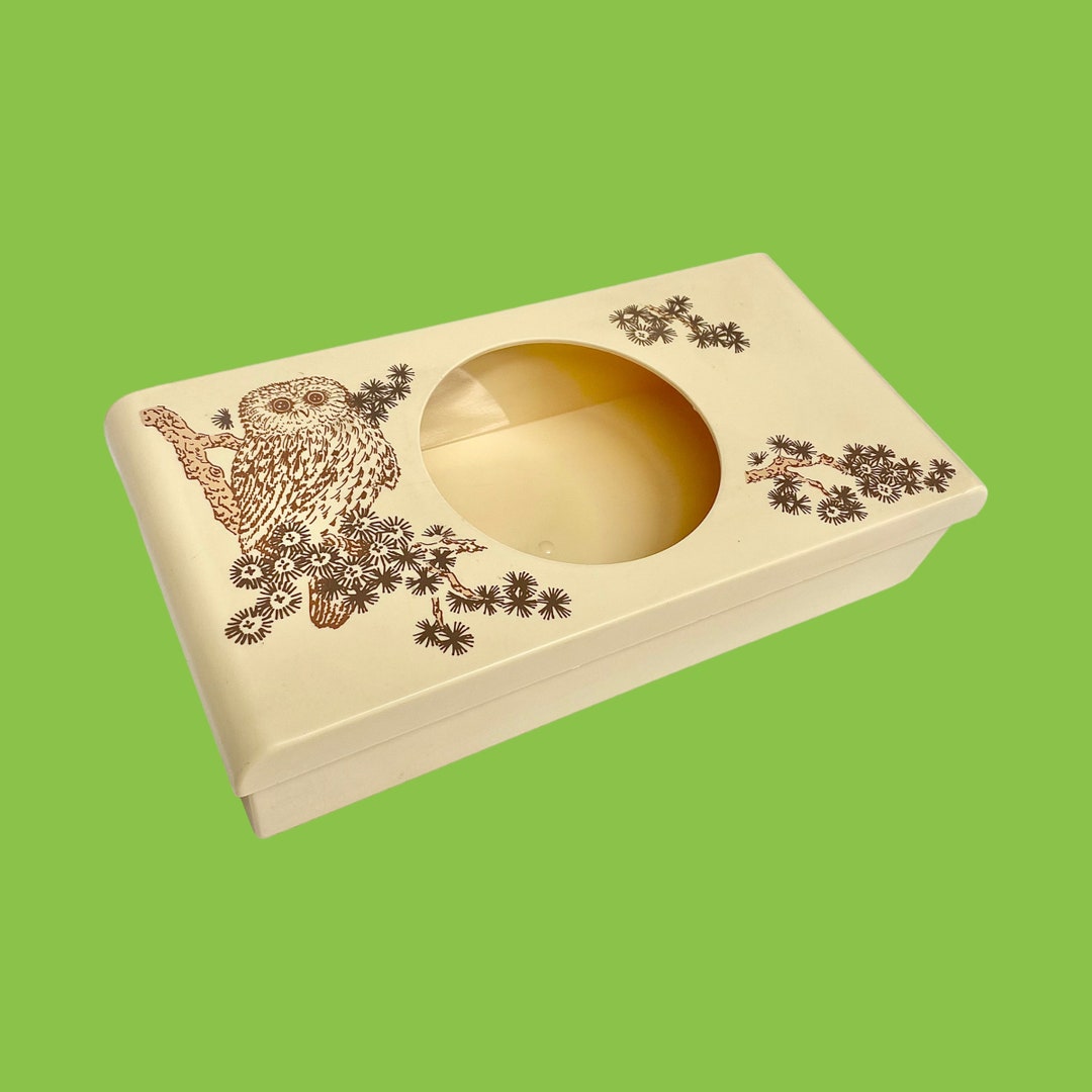 Vintage Tissue Box Holder Retro 1970s Mid Century Modern Owls Beige ...