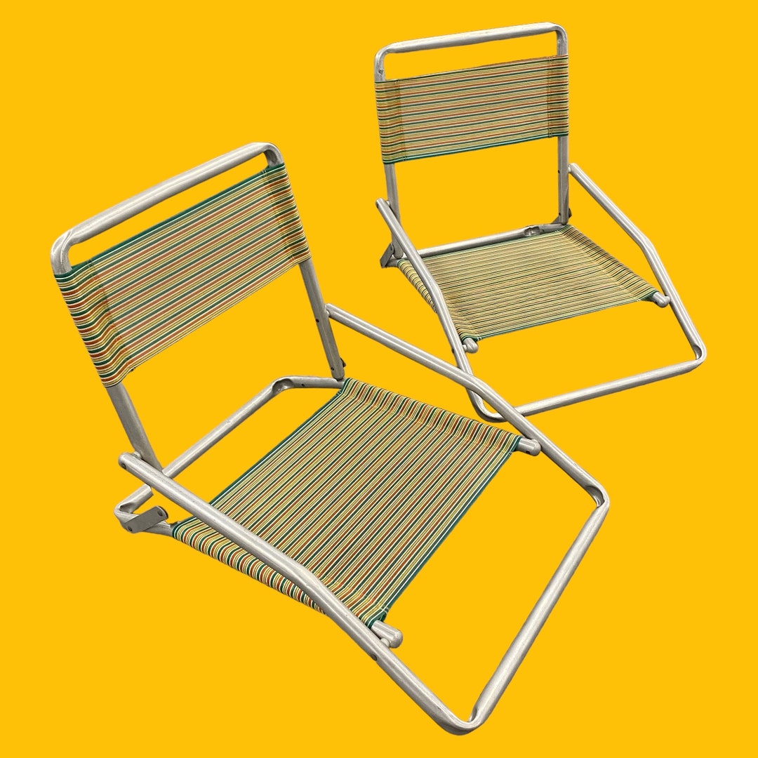 Vintage Beach Chair Set Retro 1980s Coastal + Set of 2 + Green/red ...
