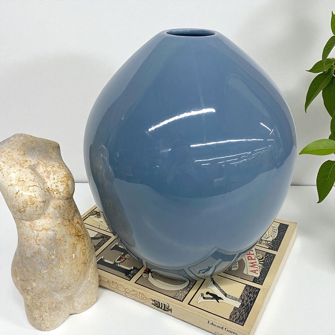Vintage Jaru Vase Retro 1980s Post Modern + Blue + Ceramic + Egg Shaped ...
